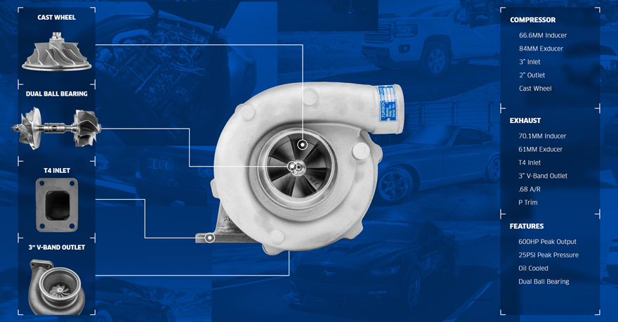 T4 T67 Dual Ceramic Ball Bearing Turbo Charger 67mm 0.68 A/R P-trim